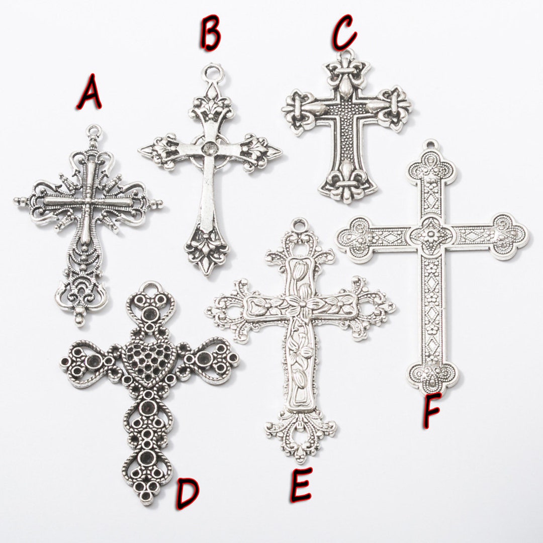 6pcs Cross Charms Pendant, Antique Silver Ornament Accessories Jewelry ...