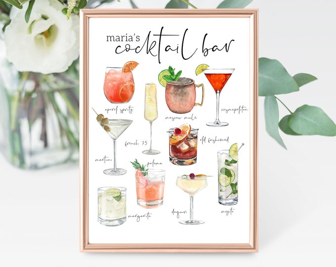 Digital Custom Bar Sign, Drinks Digital Print, Signature Cocktail Sign ...