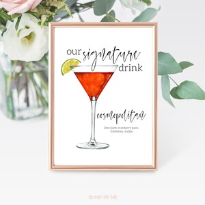 Cosmopolitan Signature Drink Digital Print, Signature Cocktail Sign ...