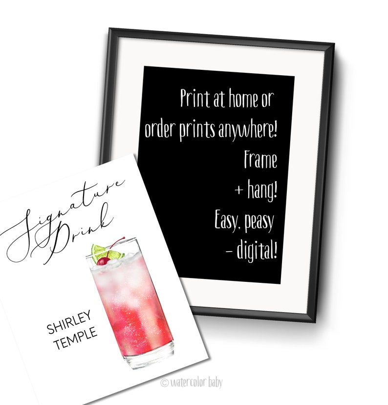 Shirley Temple Signature Drink Digital Print, Signature Cocktail Sign ...