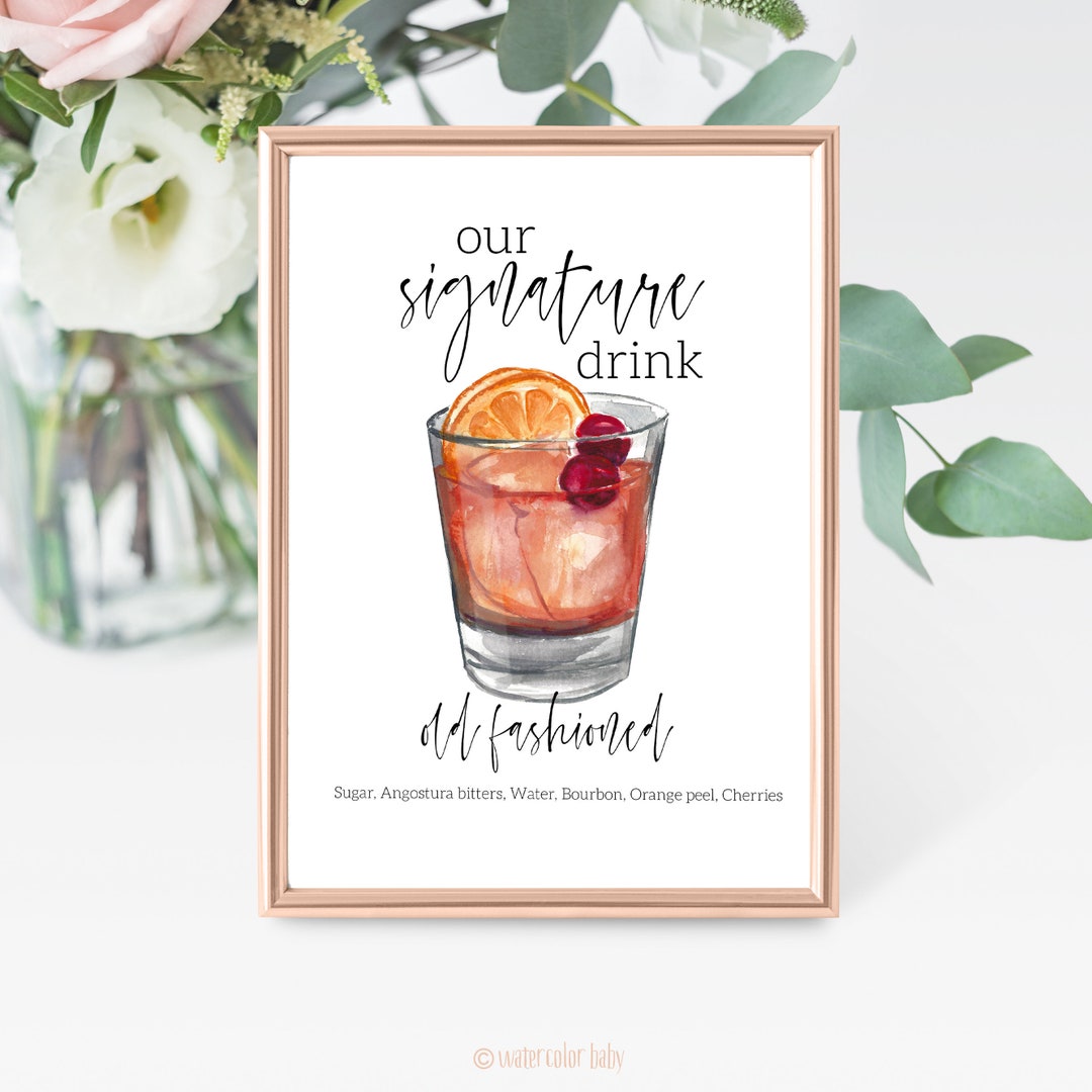 Old Fashioned Signature Drink Digital Print, Signature Cocktail Sign ...