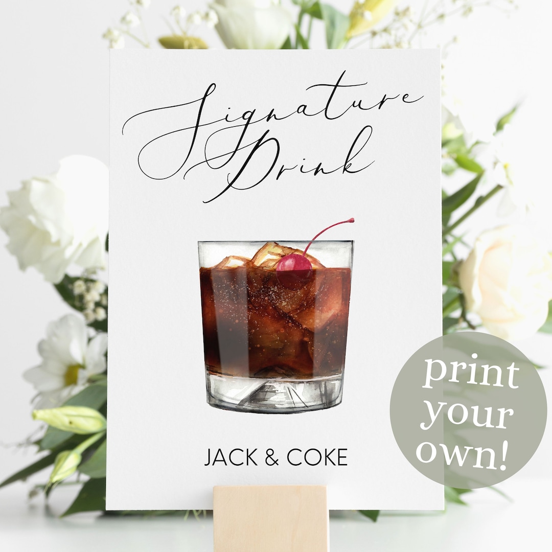 Jack & Coke Signature Drink Digital Print, Signature Cocktail Sign ...