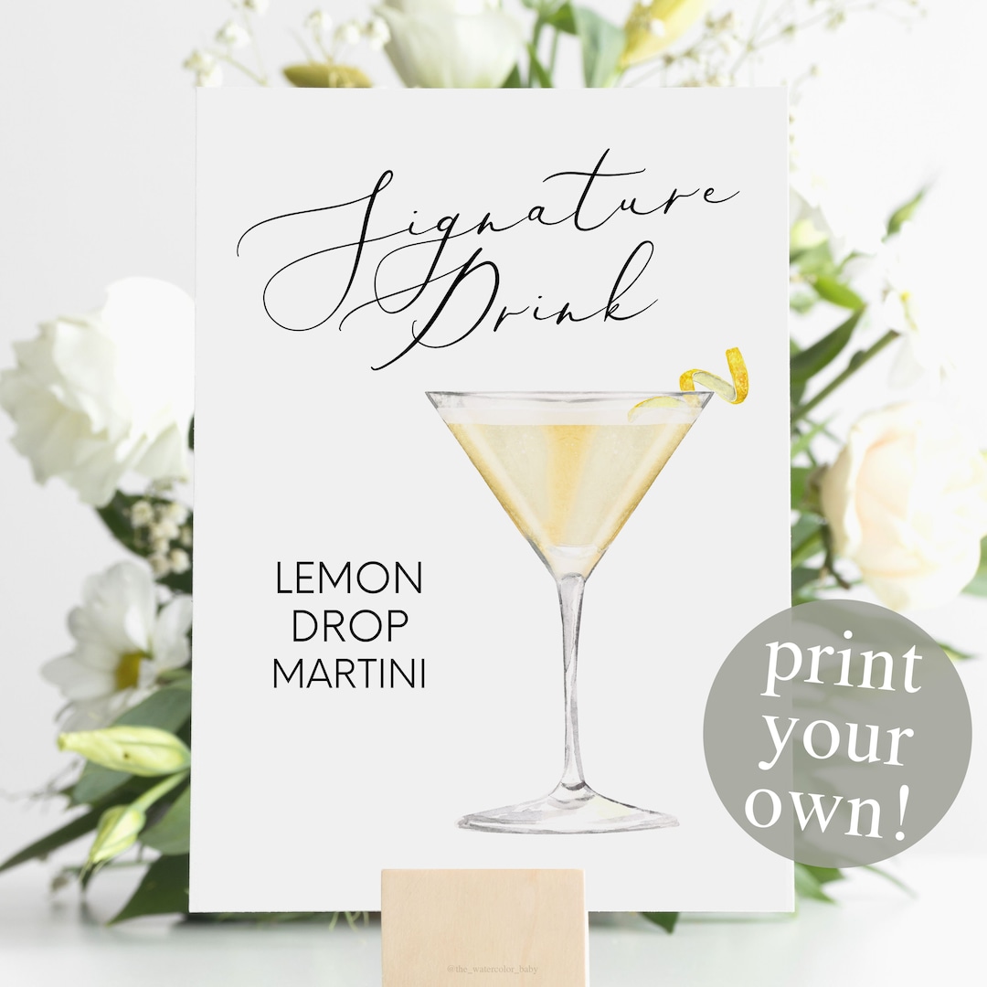 Lemon Drop Martini Signature Drink Digital Print, Signature Cocktail ...