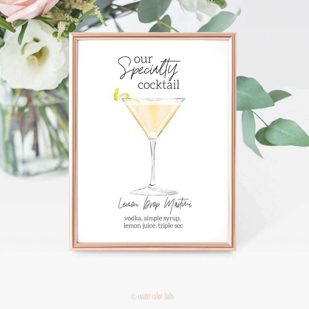 Lemon Drop Martini Signature Drink Digital Print, Signature Cocktail ...