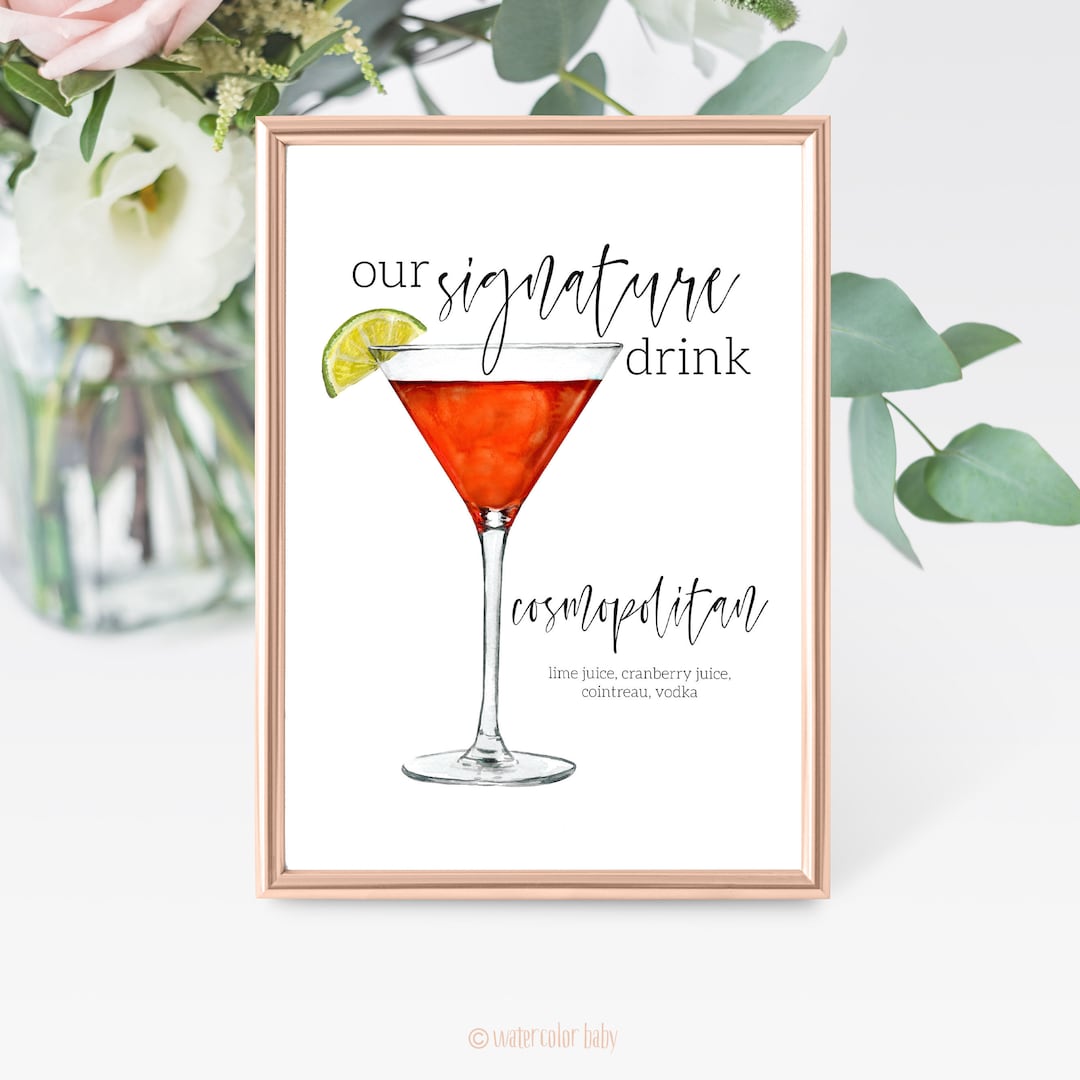 Cosmopolitan Signature Drink Digital Print, Signature Cocktail Sign ...