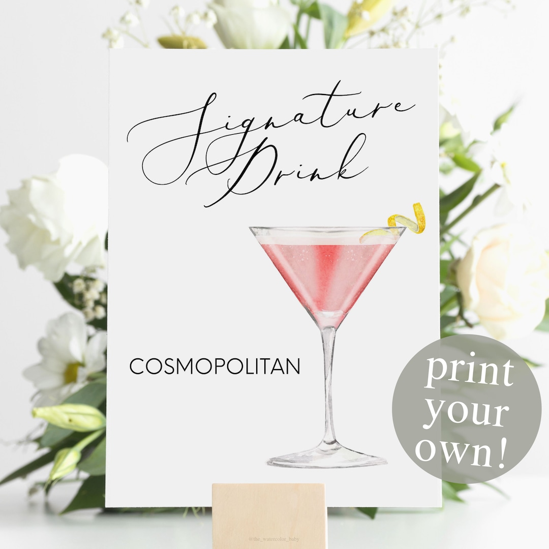 Cosmopolitan Signature Drink Digital Print, Signature Cocktail Sign ...