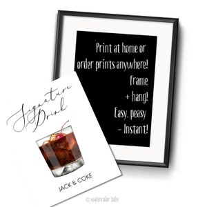 Jack & Coke Signature Drink Digital Print, Signature Cocktail Sign ...