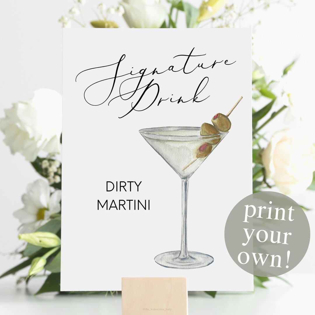 Dirty Martini Signature Drink Digital Print, Signature Cocktail Sign ...
