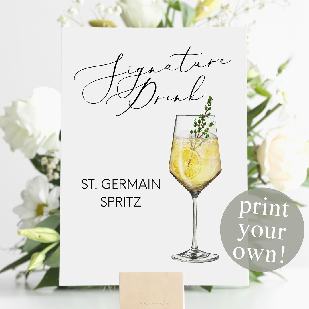 St. Germain Spritz Signature Drink Digital Print, Signature Cocktail ...