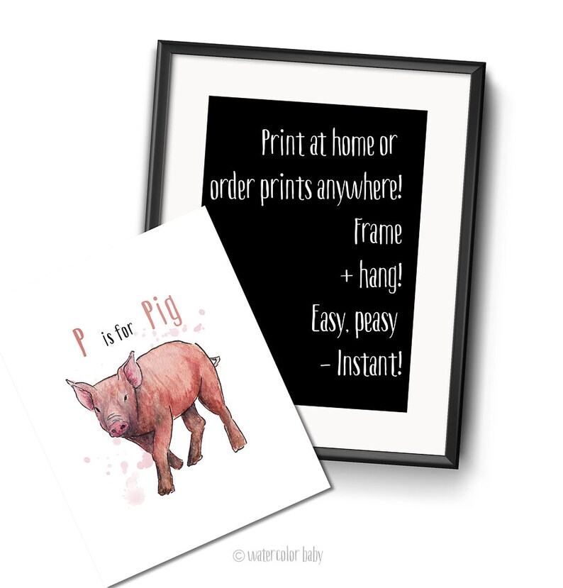 P is for Pig Digital Art Instant Download Printable Wall Art | Etsy