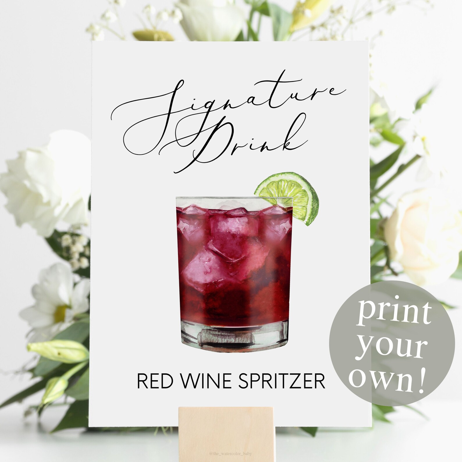 Red Wine Spritzer Signature Drink Digital Print, Signature Cocktail ...