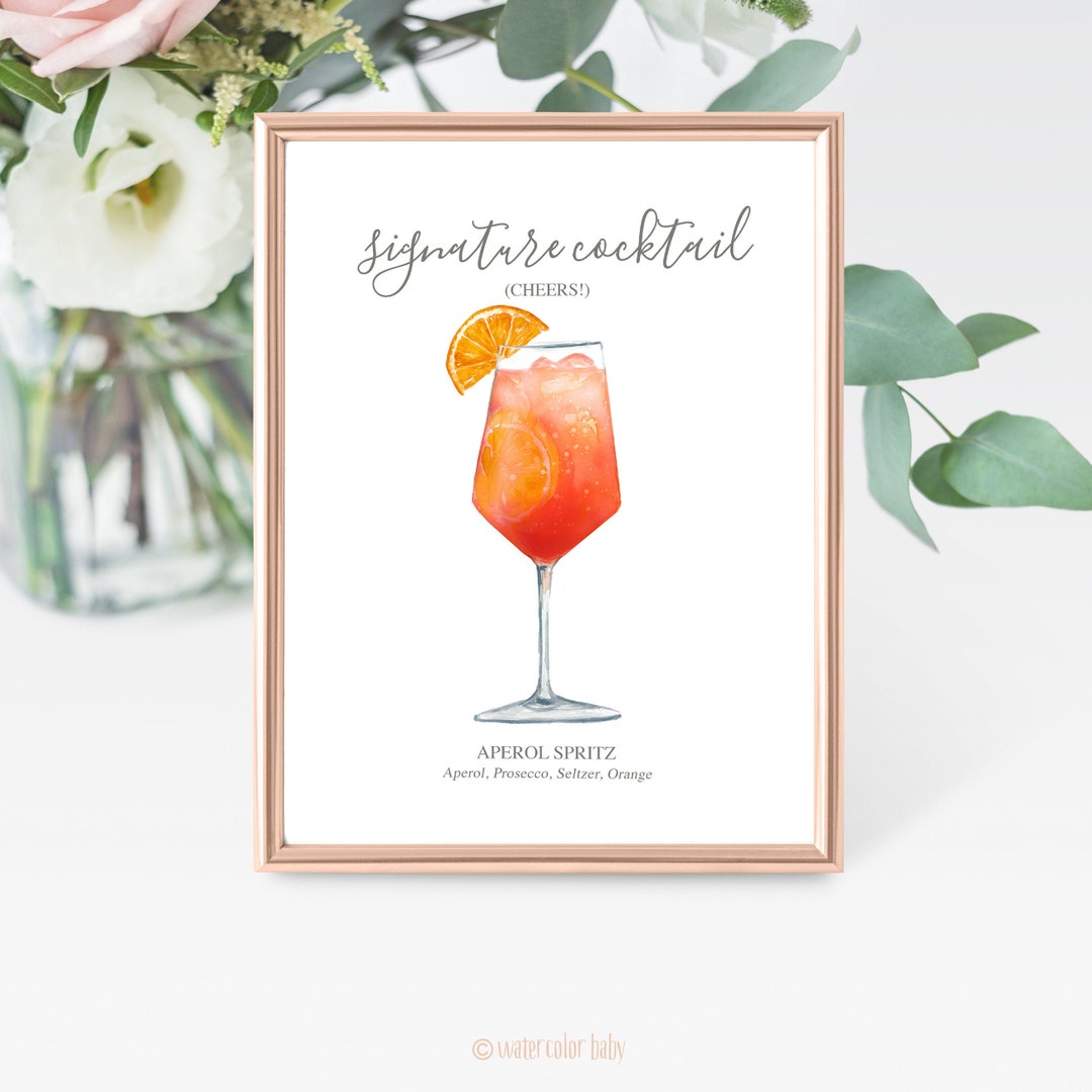 Aperol Spritz Signature Drink Digital Print, Signature Cocktail Sign ...
