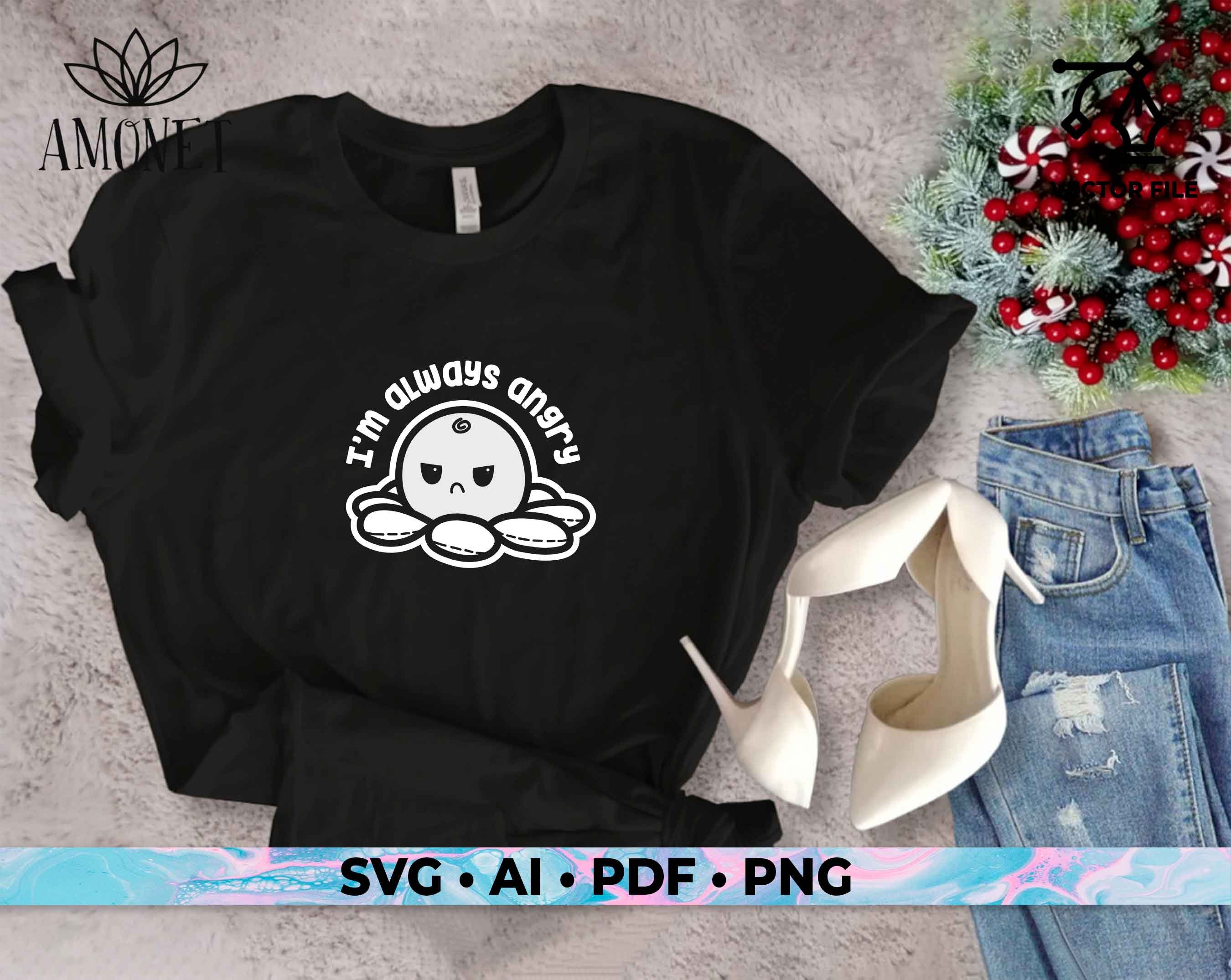 Angry Mood Octopus SVG PDF PNG funny svg Vector Cute - Etsy México