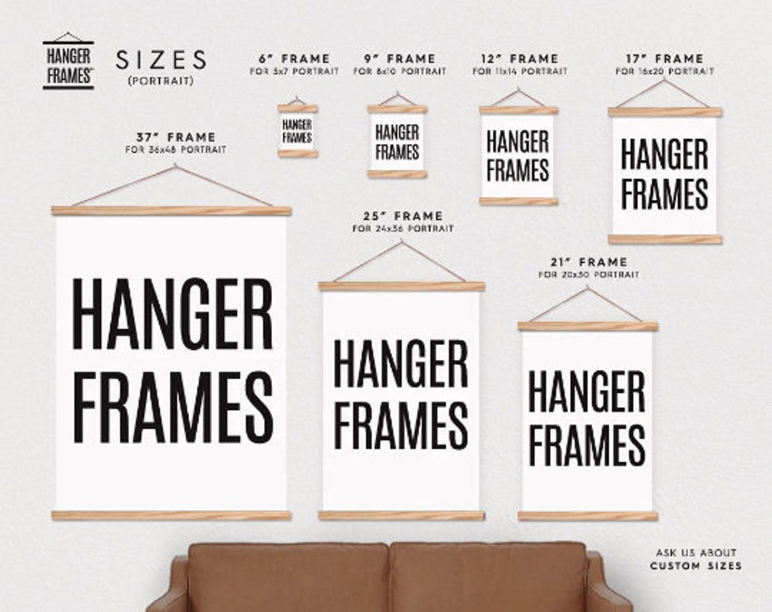 HANGER FRAMES™ Wooden Magnetic Poster Hanger for Framing Art & Pictures ...