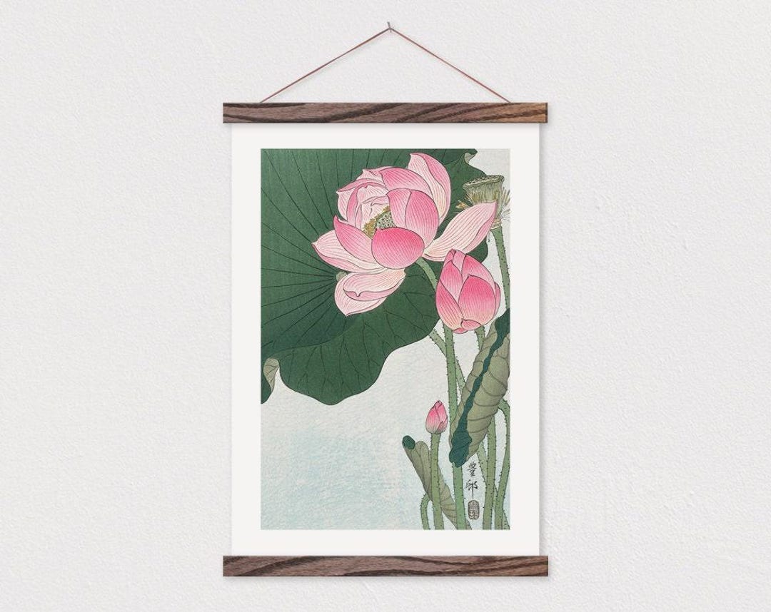 Chinese Lotus Blossom With Modern Scroll Frame - Etsy