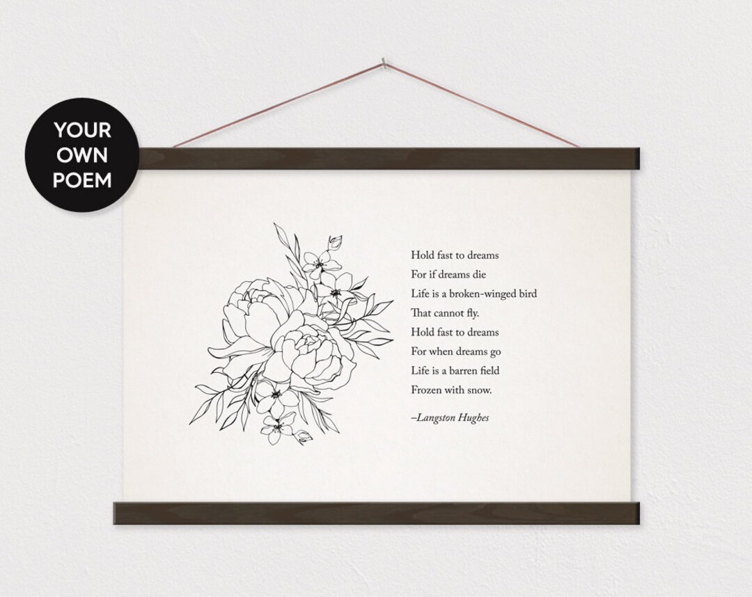 Custom Poem Gift With Peony Flower Drawing Canvas With Hanger Frames ...