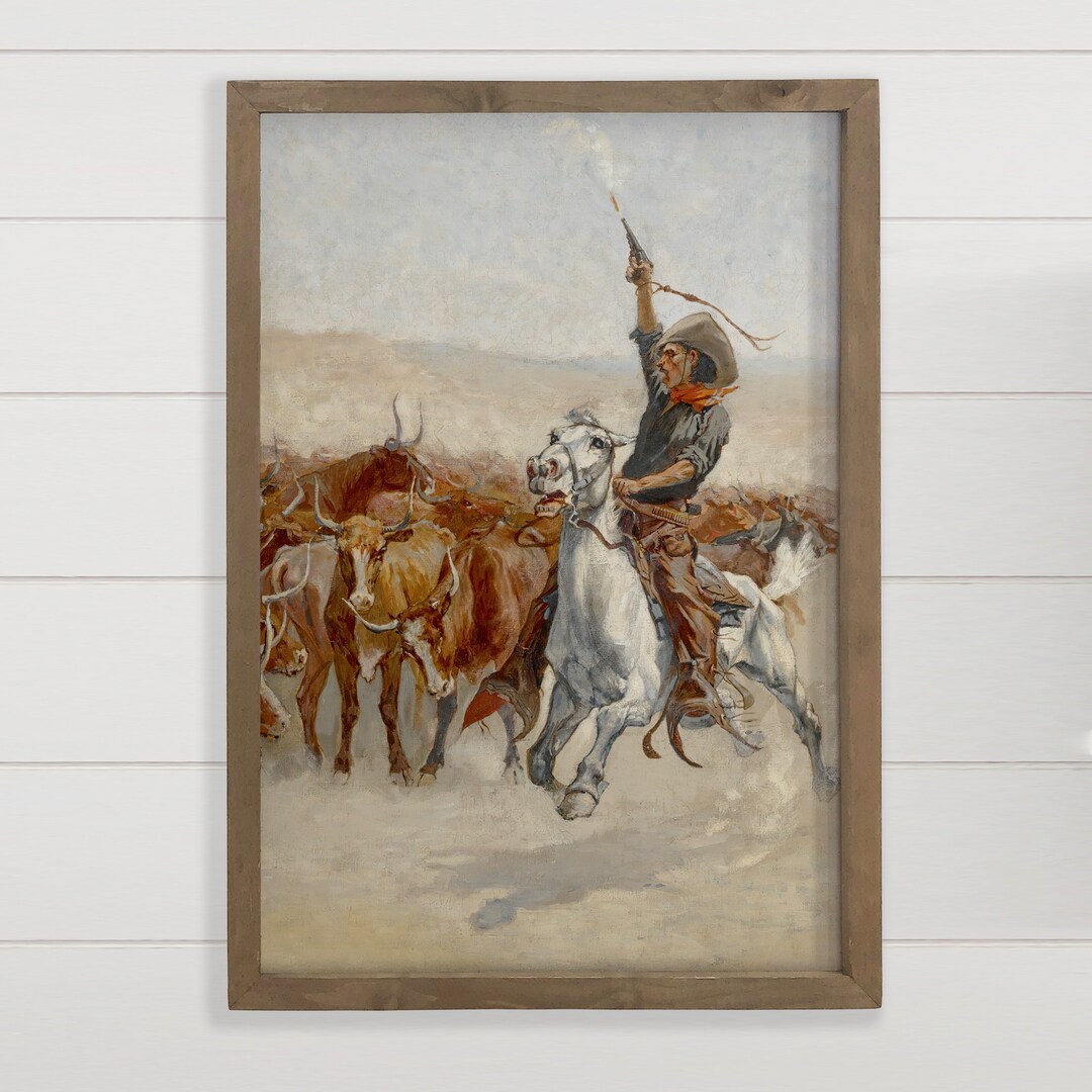 Cowboy Roundup - Ranch House Canvas Art - Wood Framed Decor - Etsy