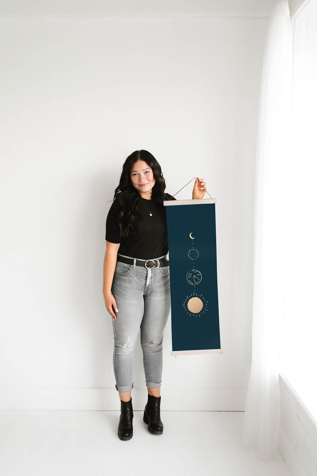 Long Narrow Picture Frame - Magnetic Hanging Bars for Top & Bottom of ...