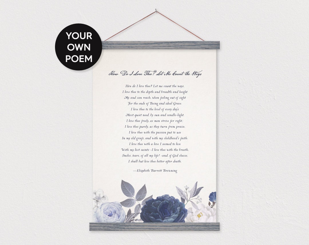 Custom Poem With Blue Roses Art Print on Canvas With Any Text or Pix ...