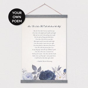 Custom Poem With Blue Roses Art Print on Canvas With Any Text or Pix ...