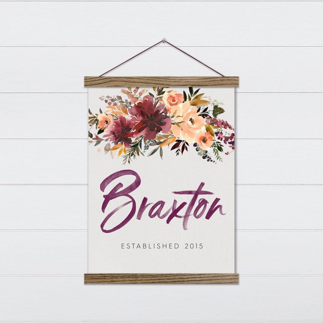 Floral Last Name Wall Art - Custom Name Wall Hanging - Farmhouse Custom ...