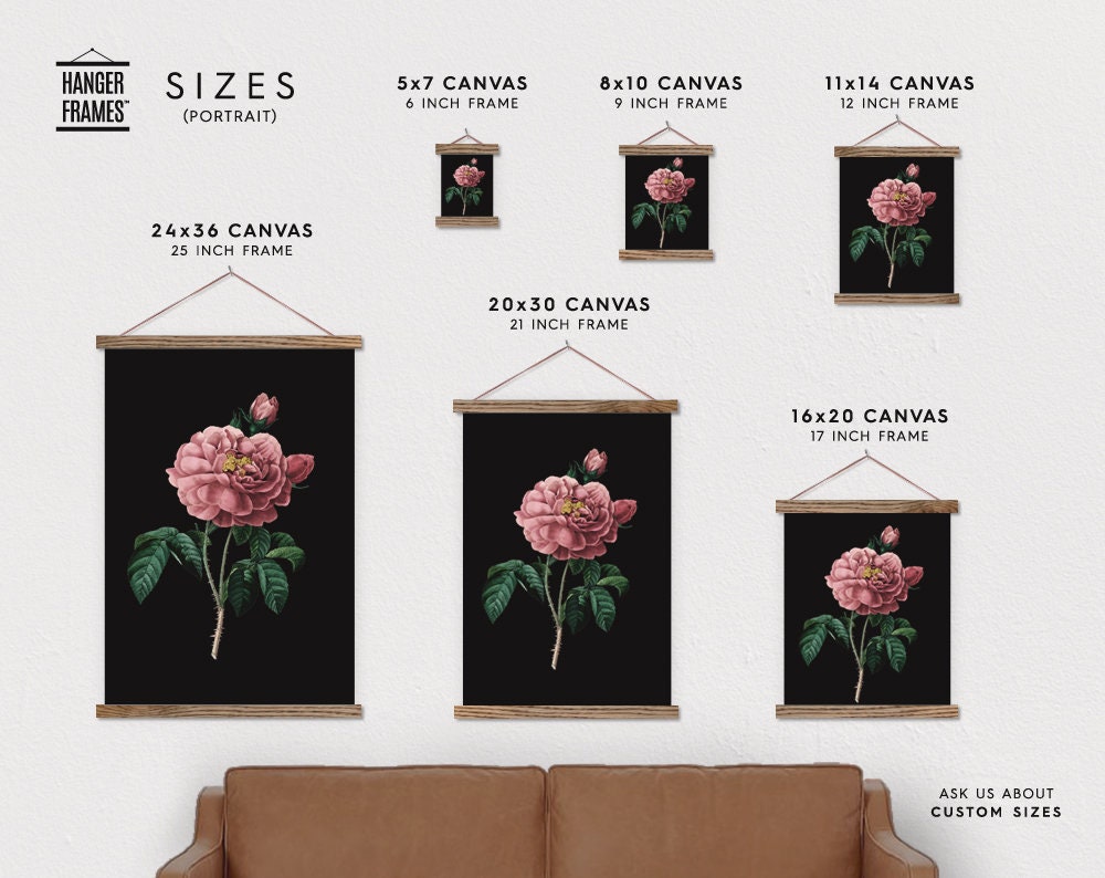 Poster Wall Hanging-Dark Vintage Botanical Rose Canvas Print | Etsy