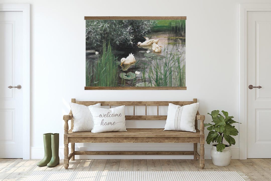 Vintage Tapestry Painting | Ducks in the Marsh Hanging Canvas - Etsy
