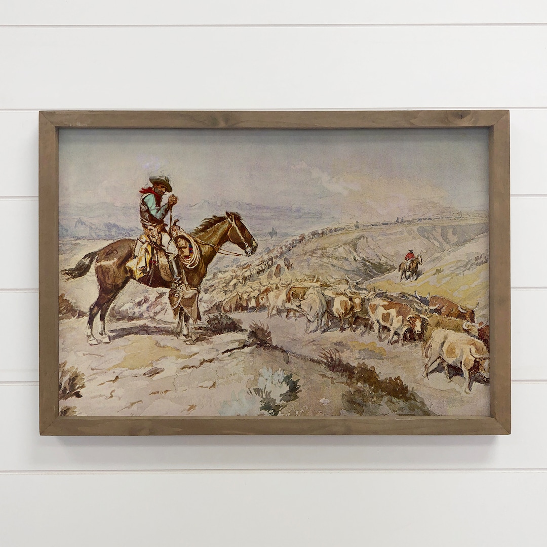Cowboy Cattle Drive - Ranch House Canvas Art - Wood Framed - Etsy