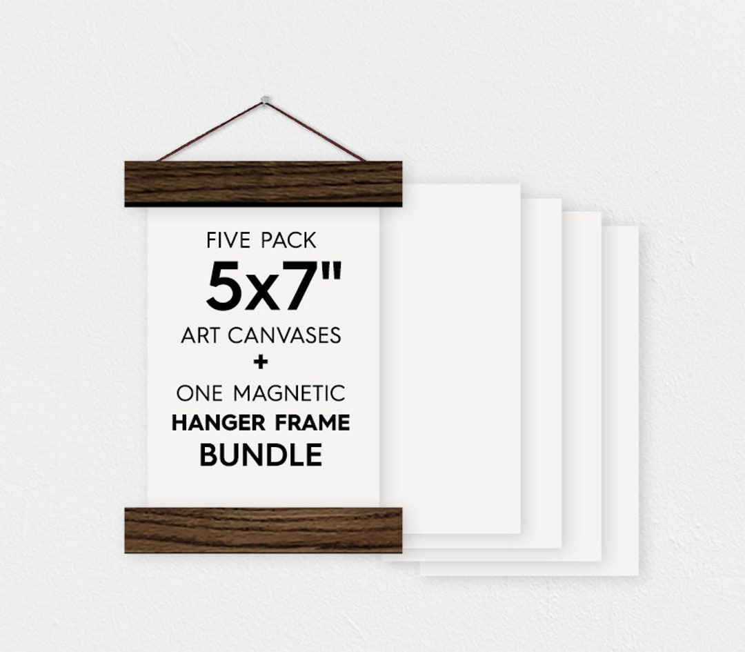 5x7" Canvas Bundle - Pack of 5 Blank Canvas Sheets and Magnetic Wood ...