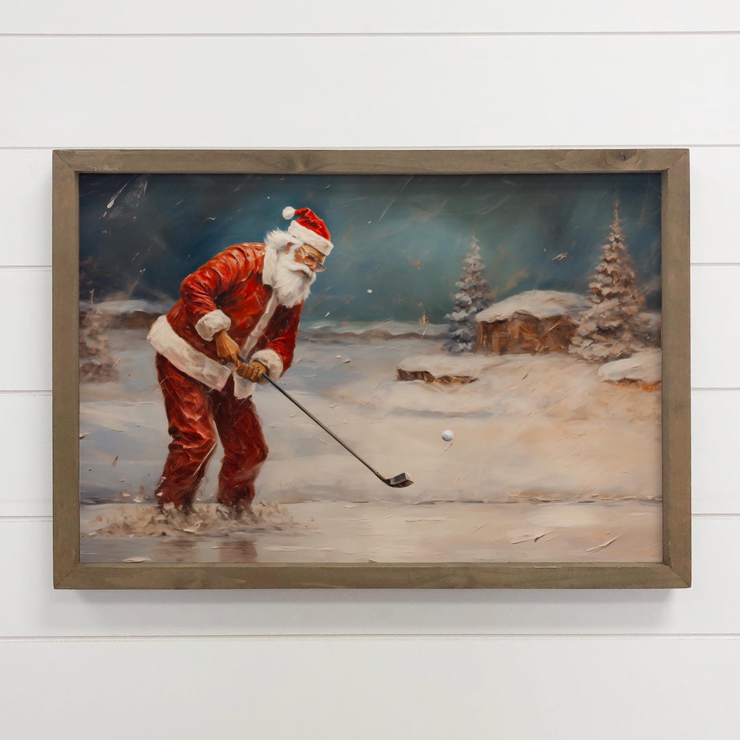 Santa Playing Golf in the Snow - Funny Santa Canvas Art - Etsy