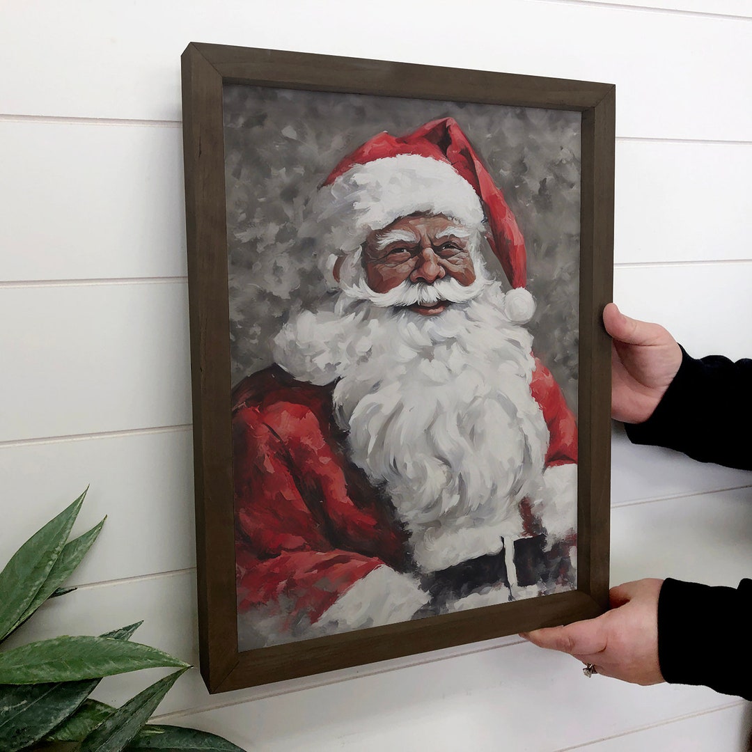 Wood Framed Holiday Canvas Art - Black Santa Holiday Decor - Etsy