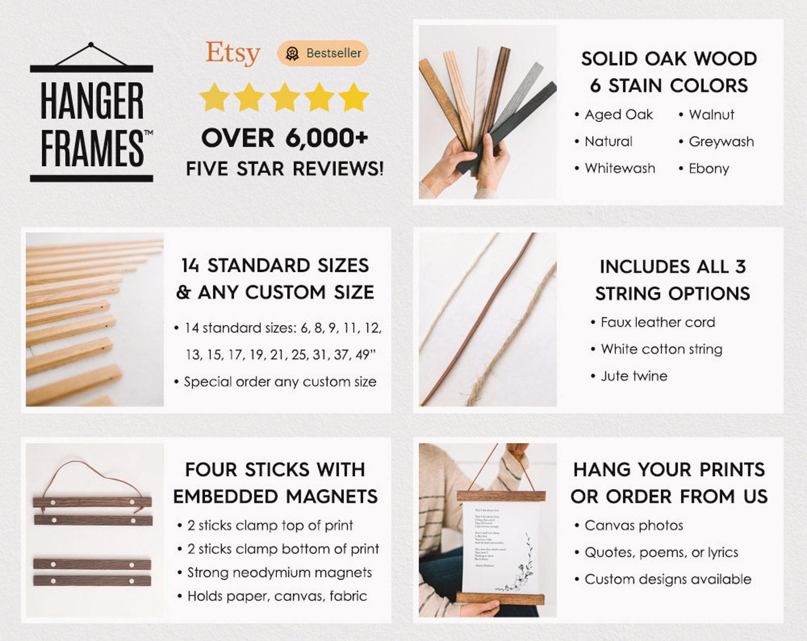 HANGER FRAMES™ Wooden Magnetic Poster Hanger for Framing Art & Pictures ...