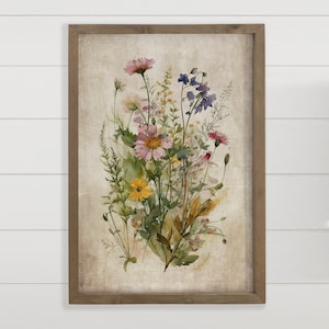 Gathered Wildflowers - Framed Flower Canvas Art - Farmhouse - Etsy
