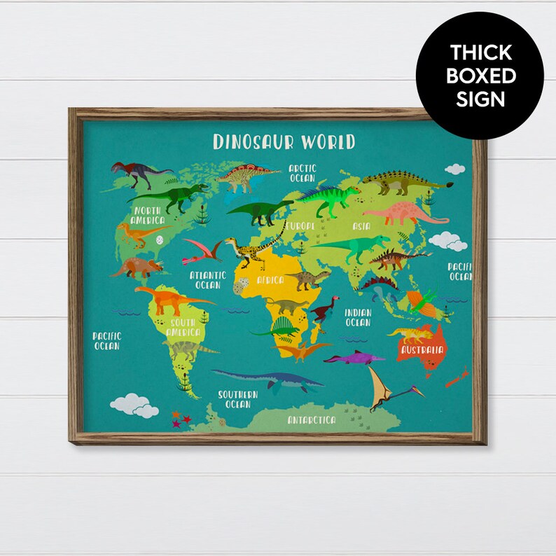 Dinosaur World Map Wall Art Nursery Wall Art Dinosaur Wall | Etsy