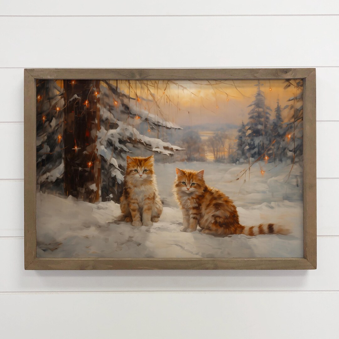 Christmas Tabby Cats - Animal Christmas Canvas Art - Framed - Etsy