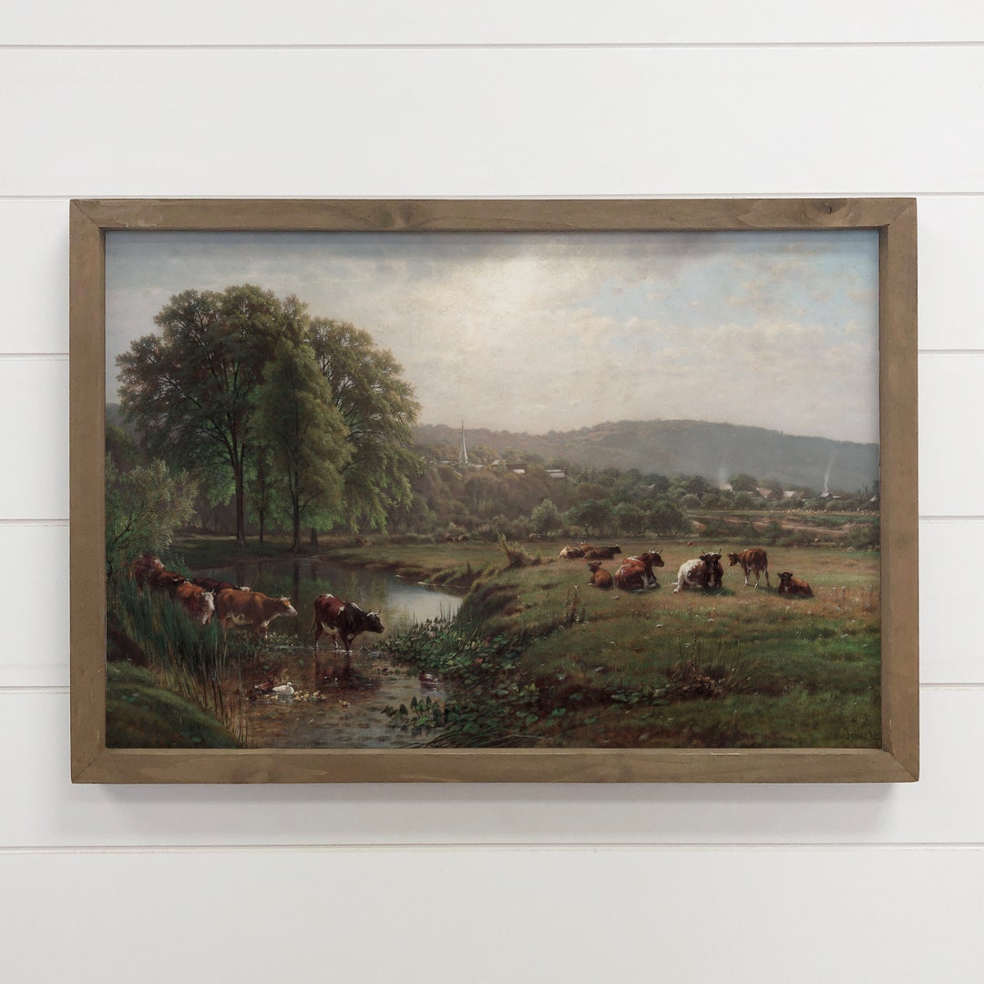 New England Cows - Cows Canvas Art - Wood Framed Wall Art - Etsy