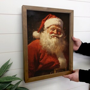 Santa Dark Portrait - Holiday Canvas Art - Wood Framed Decor - Etsy