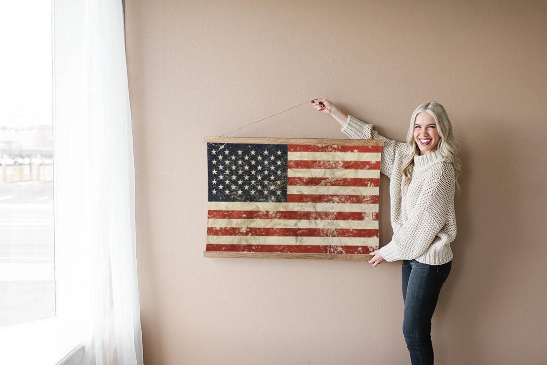 Print Vintage Canvas Flag With Wooden Hanger Frame - Etsy