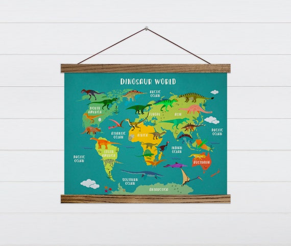 Dinosaur World Map Wall Art Nursery Wall Art Dinosaur Wall | Etsy