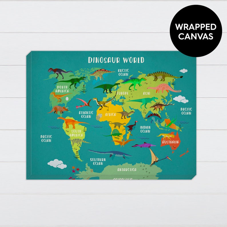 Dinosaur World Map Wall Art Nursery Wall Art Dinosaur Wall - Etsy
