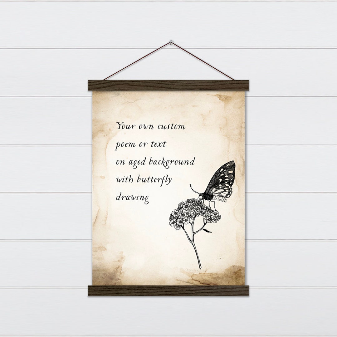Butterfly Sketch on Distressed Canvas for Poem or Quote- Your Own Text ...