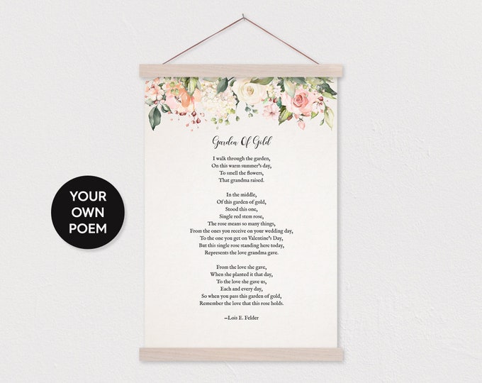 Custom Flower Poem Art Print on Canvas With Hanger Frames Any Words or ...