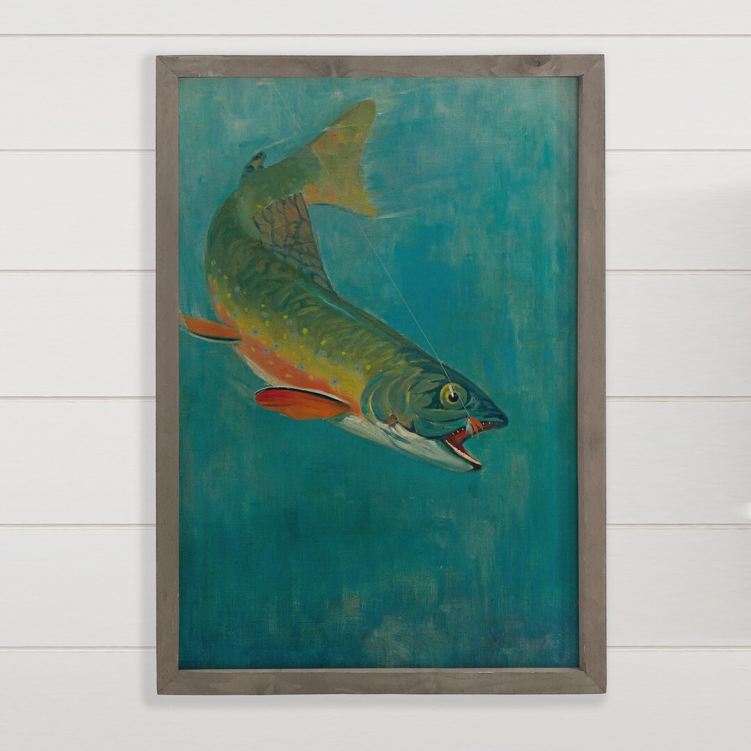 Catching the Bait - Salmon Canvas Art - Wood Framed Fish Art - Etsy