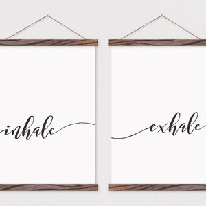 Inhale Exhale- Set of 2 Canvas Posters With Hanging Wood Frame - Wooden ...