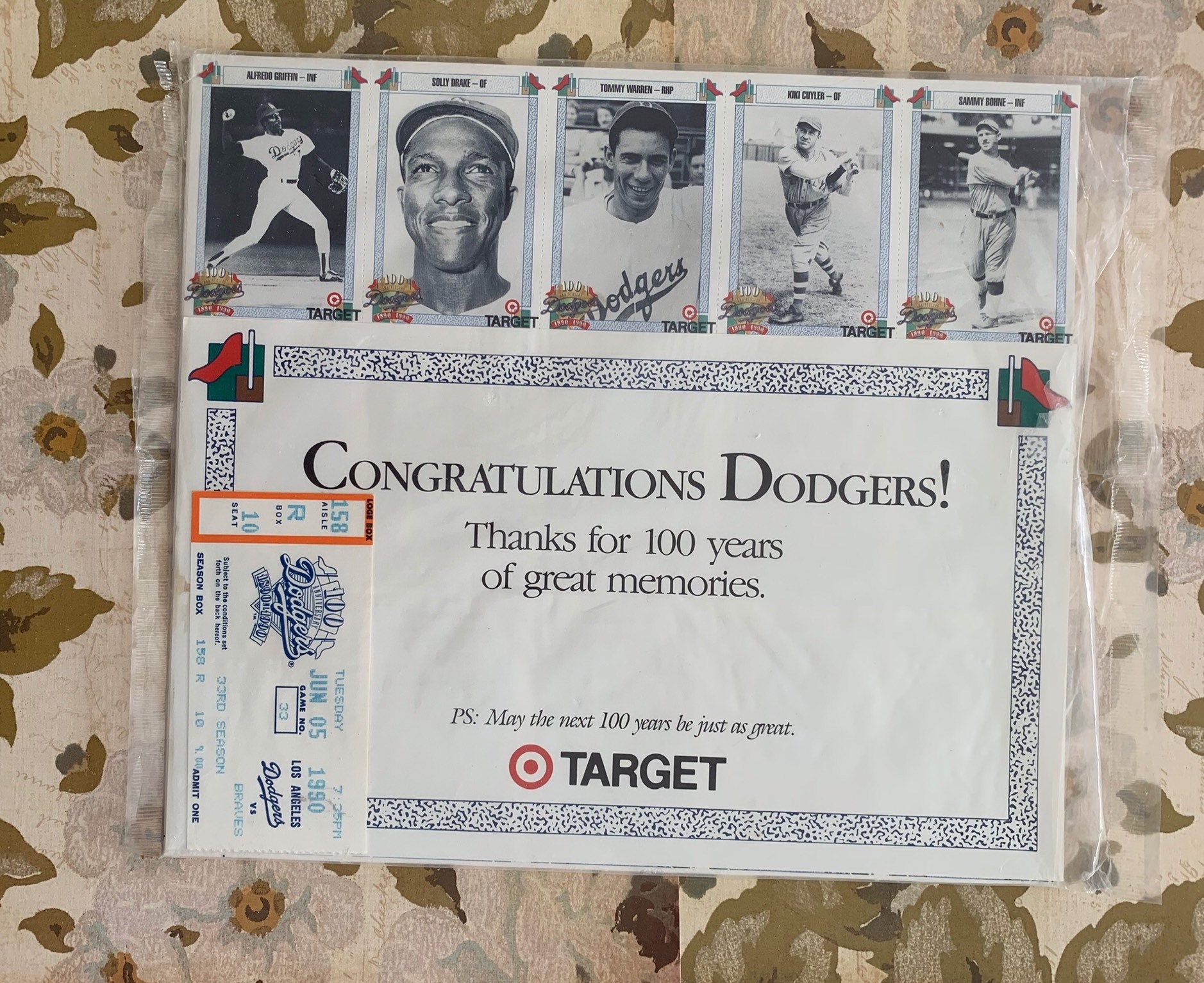 1990 Dodgers Target Baseball Cards Set WITH Ticket Stub Vs Braves Jun ...