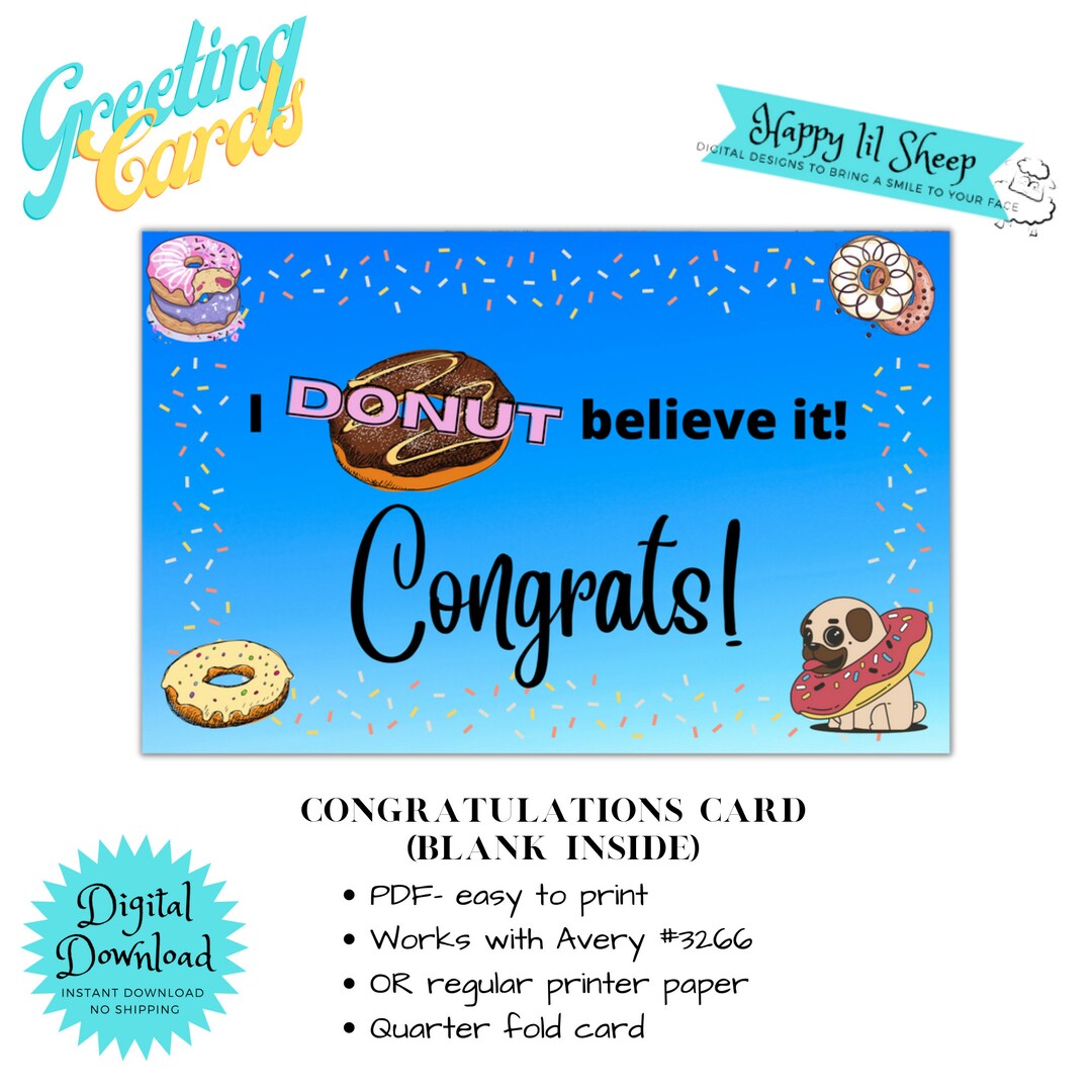 Buy Donut Congratulations Card Printable Card Quarter Fold PDF Online ...