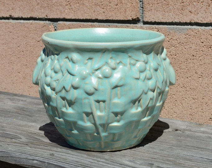 Vintage Nelson Mccoy Aqua Blue Basketweave and Berries Pattern ...