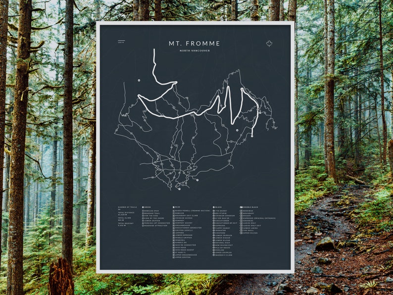 Mt. Fromme Trail Map Poster North Shore BC Mountain Biking Wall Art ...
