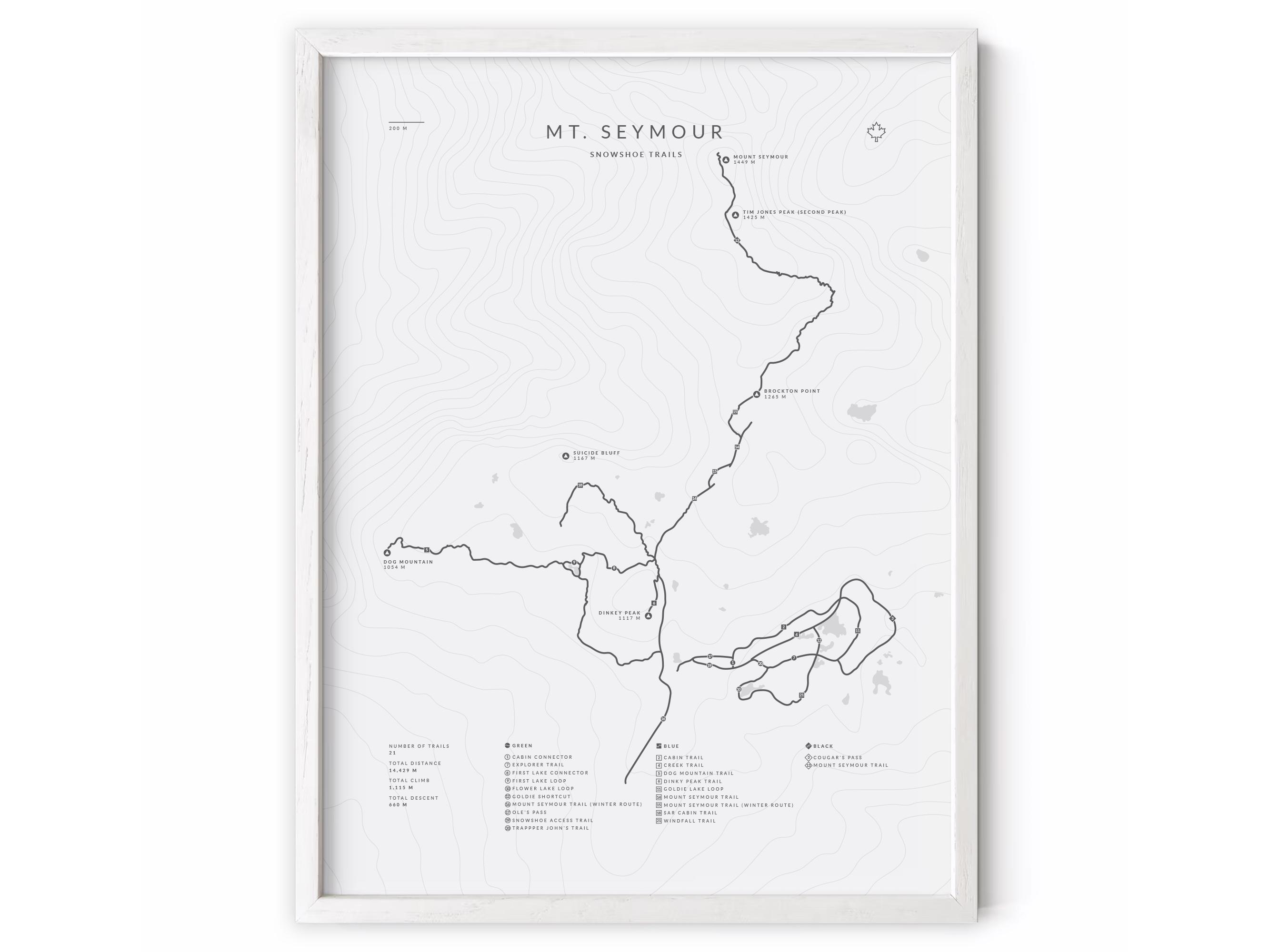Mt. Seymour Snowshoe Trail Map Poster, Vancouver Adventure Art - Etsy