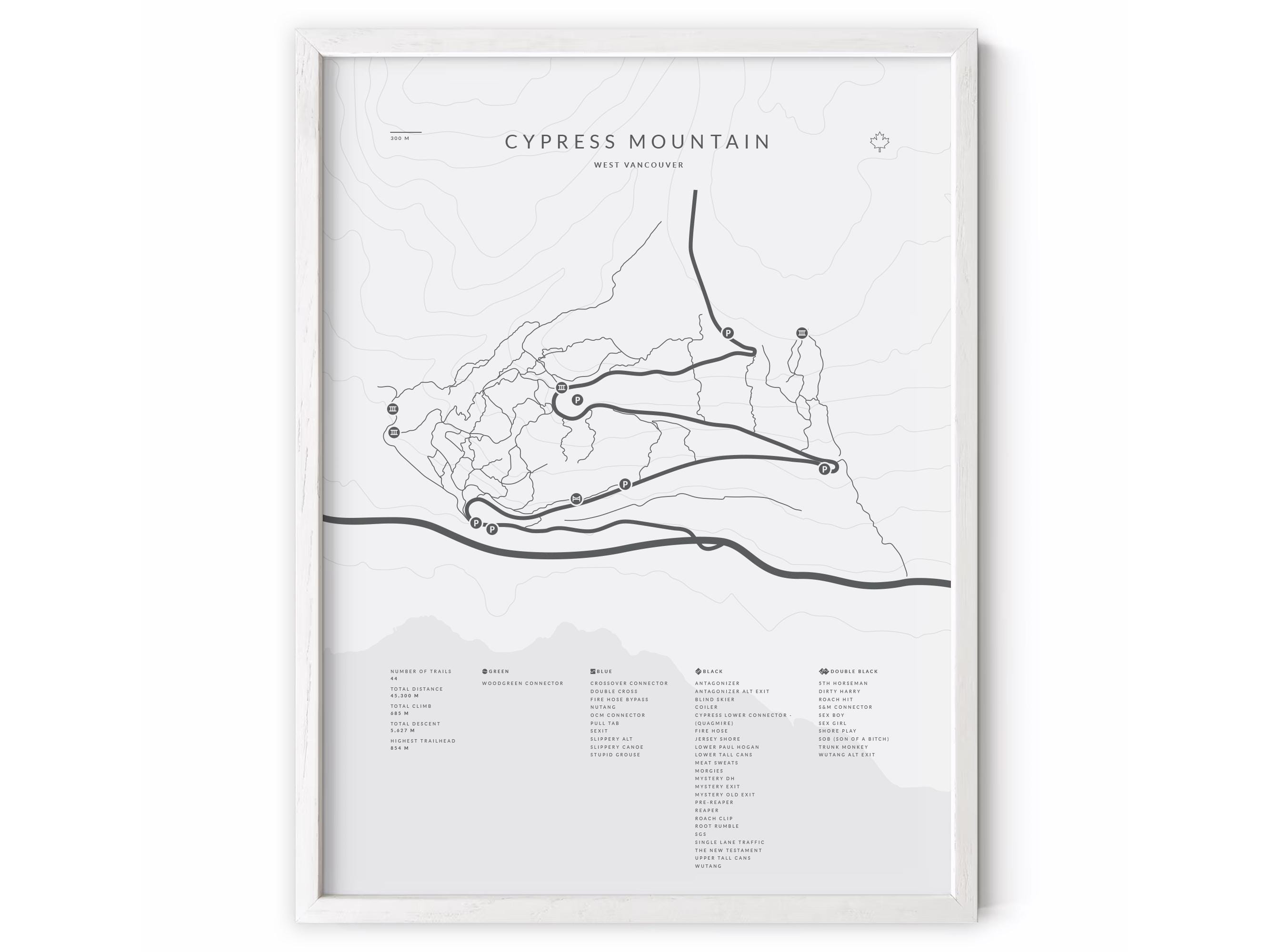 Cypress Mountain Trail Map Poster, Vancouver's North Shore BC, Outdoor ...